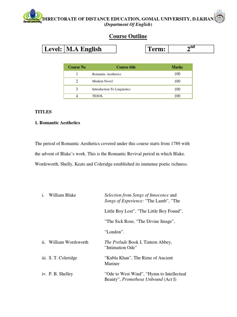 Level: M.A English Term: 2: Course Outline | PDF | Language Education ...