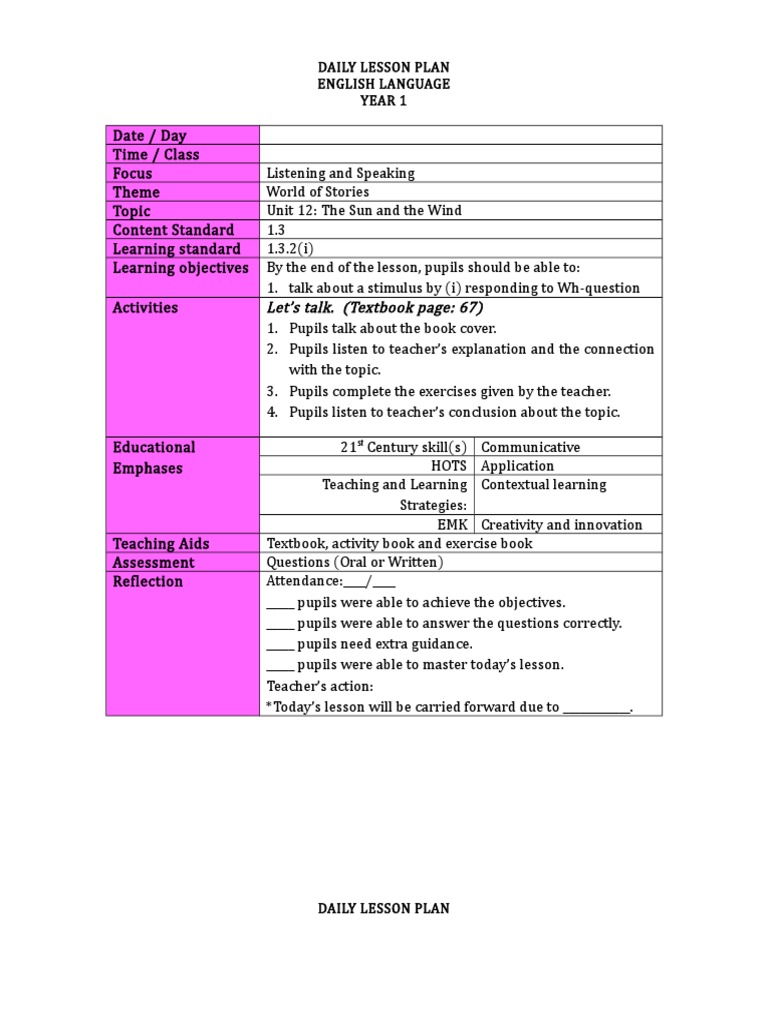 Lesson Plan: The Sun and the Wind | PDF | Lesson Plan | Educational ...