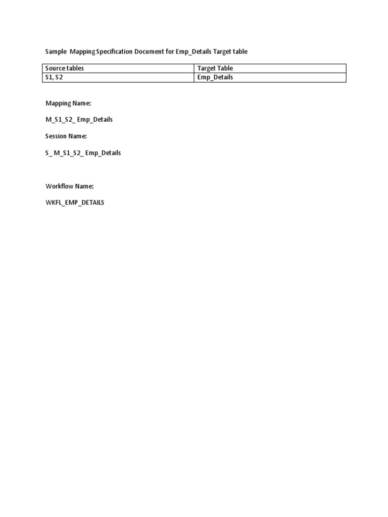 Sample Mapping Specification Document For Emp - Details Target Table ...