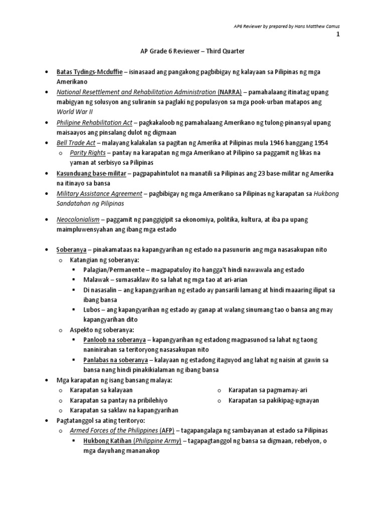 AP Grade 6-3rd Quarter Reviewer