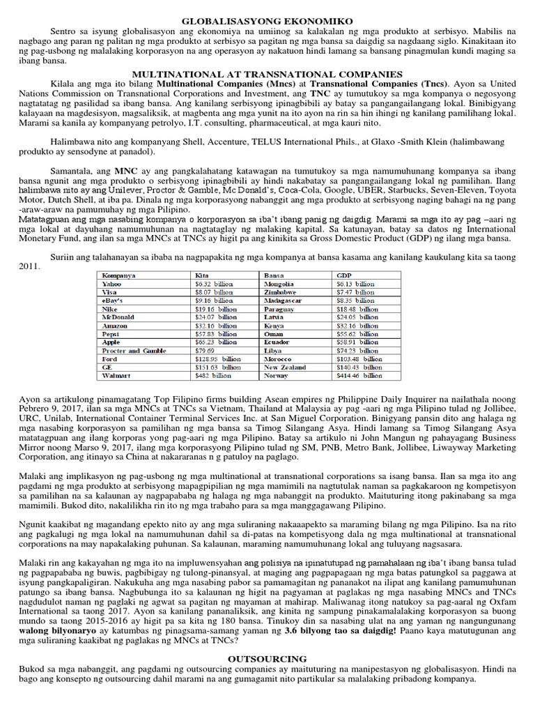 Globalisasyong Ekonomiko | PDF