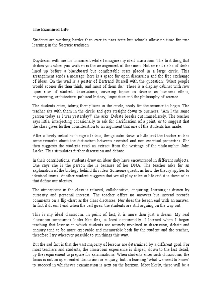 The Examined Life | PDF | Socrates | Teachers