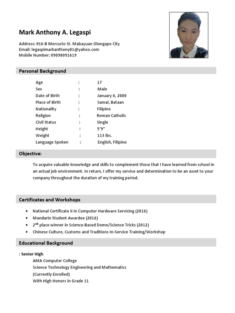 Mark Anthony Legaspi's Resume | PDF | Career & Growth