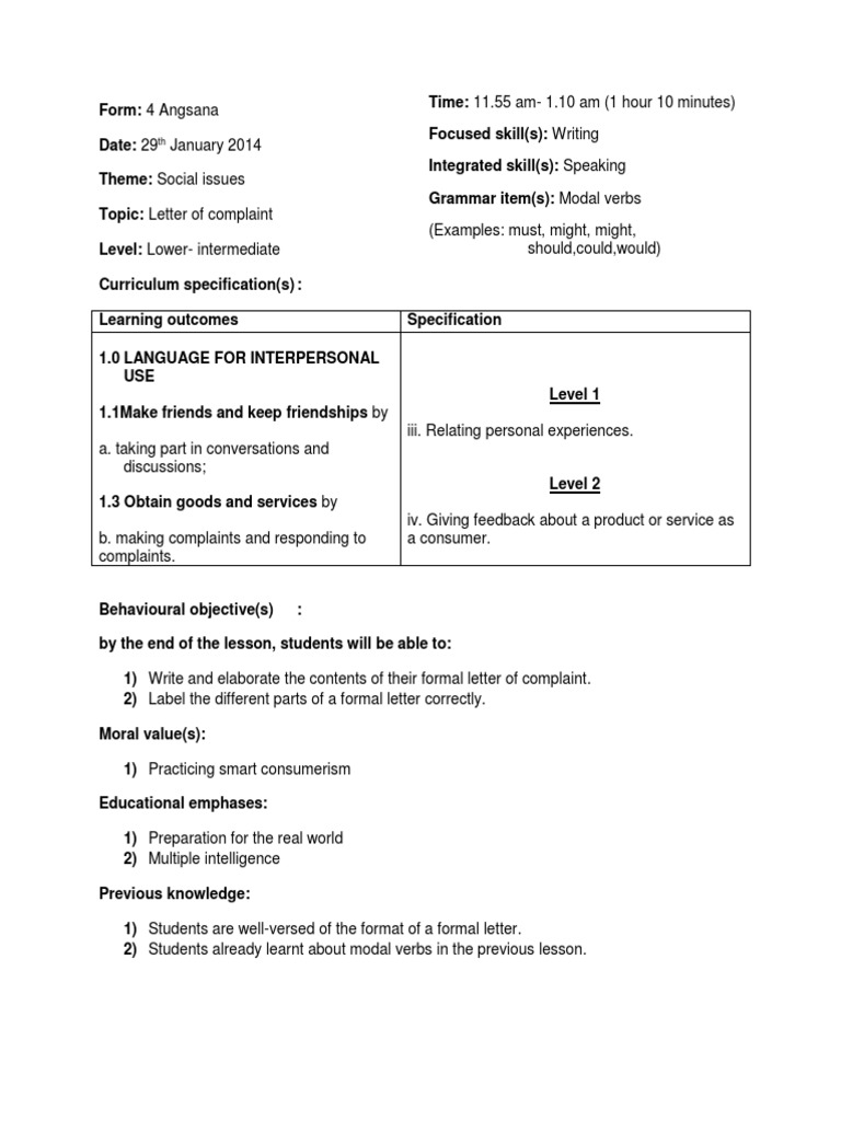 Form 4-Writing Formal Letter | PDF | Hamburgers | Lesson Plan