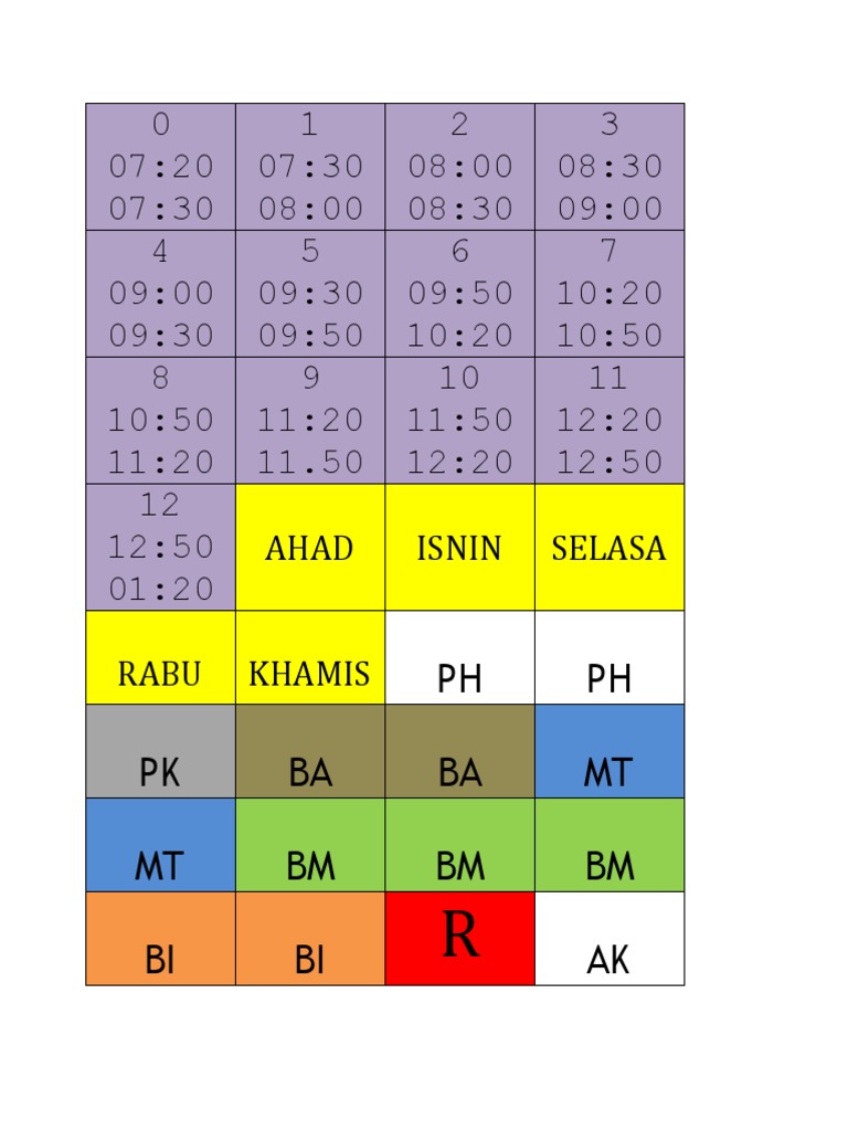 A Timetable Showing Daily Class Schedules With Subject Codes | PDF