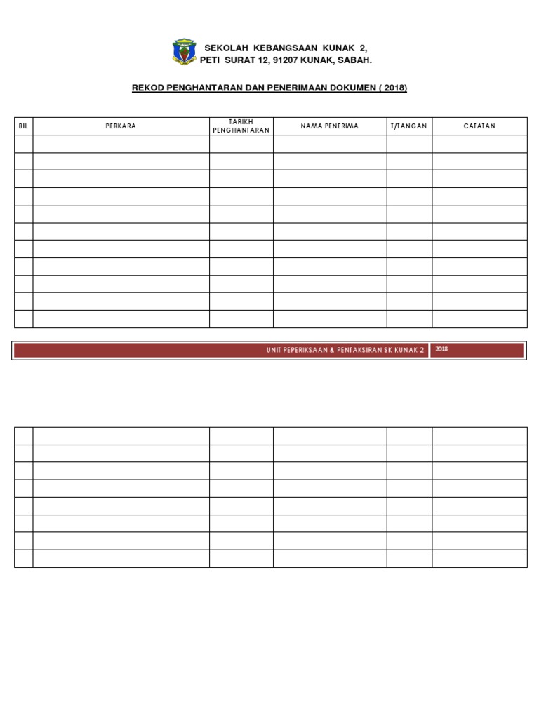 Rekod Penghantaran Dan Penerimaan Dokumen | PDF