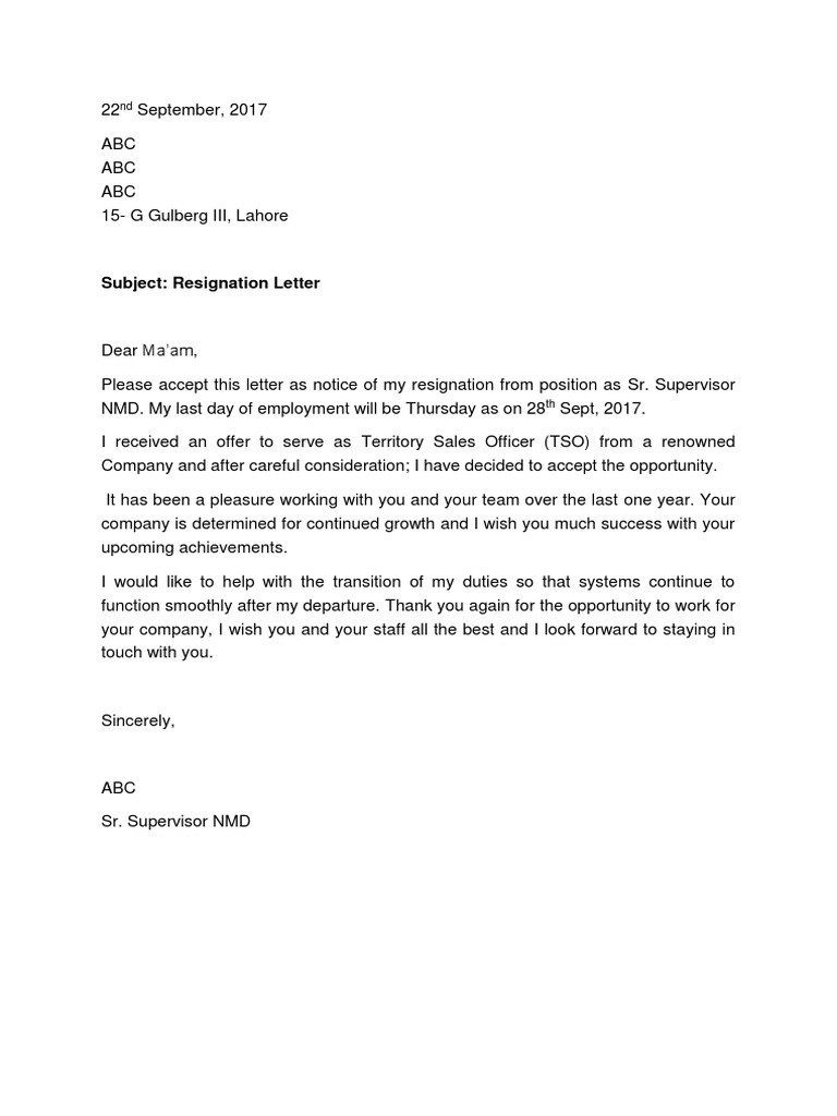 Subject: Resignation Letter | PDF