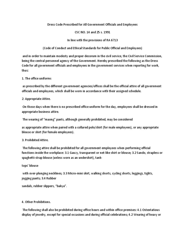 Dress Code Prescribed For All Government Officials and Employees | PDF ...