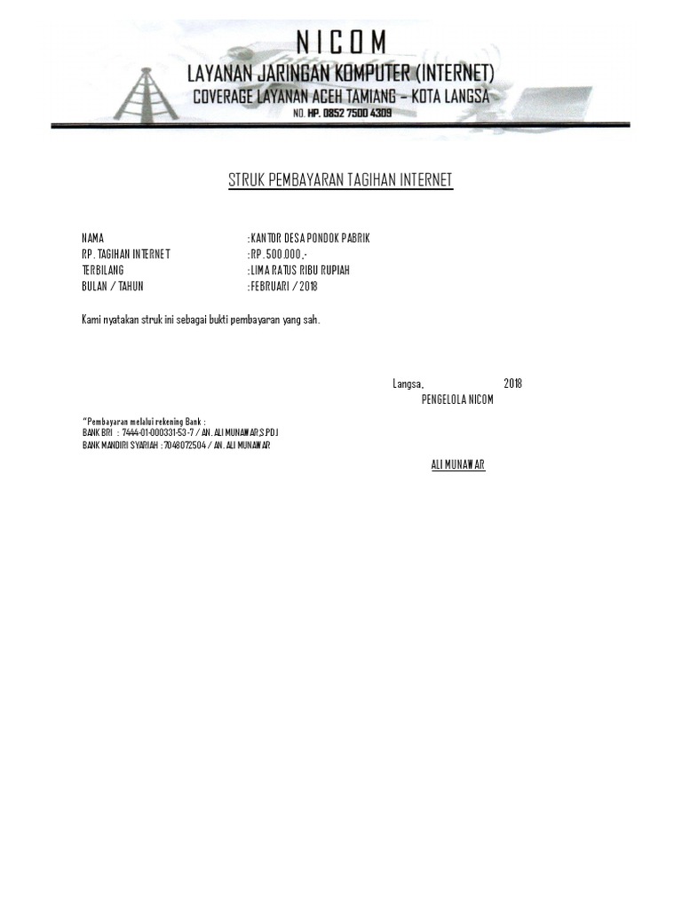 Struk Pembayaran Tagihan Internet | PDF