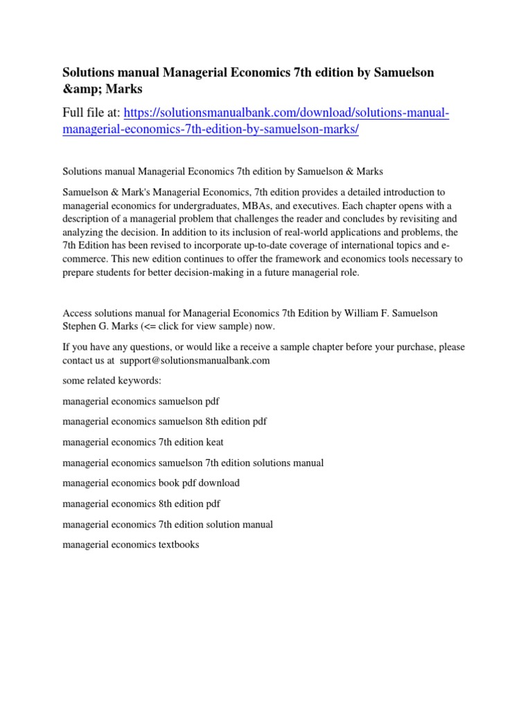 Solutions Manual Managerial Economics 7th Edition by Samuelson & Marks ...