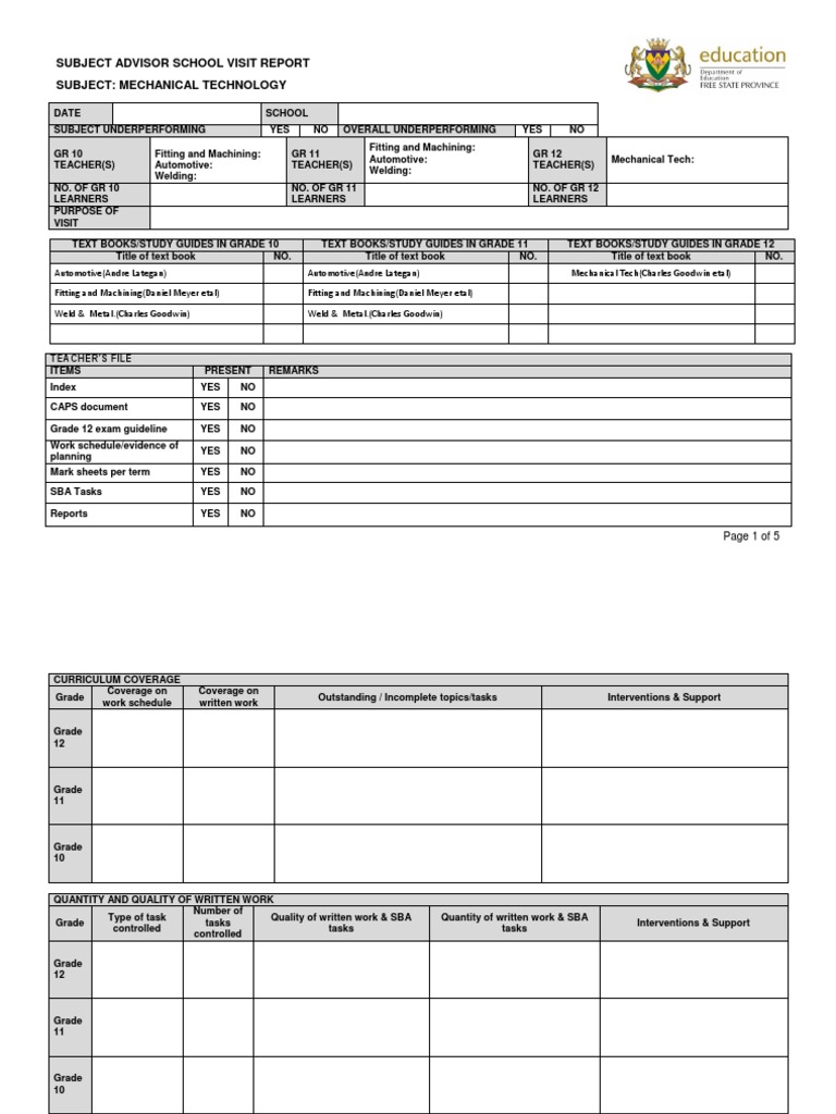 Subject Advisor School Visit Report Subject: Mechanical Technology ...