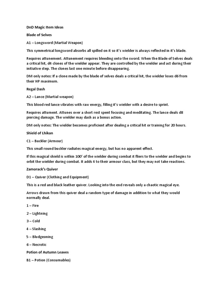 DND Magic Item Ideas Blade of Selves | PDF | Sword | Shield