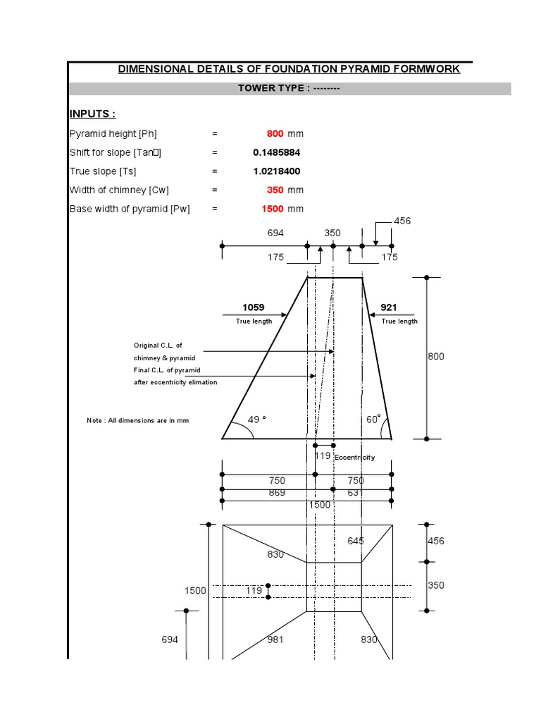 Foundation Chimney & Pyramid Formwork Dimensions | Nature