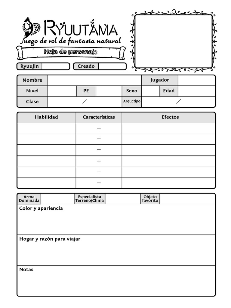 Hojas De Trabajo De Personajes En Formato Pdf Plantillas Y Hojas