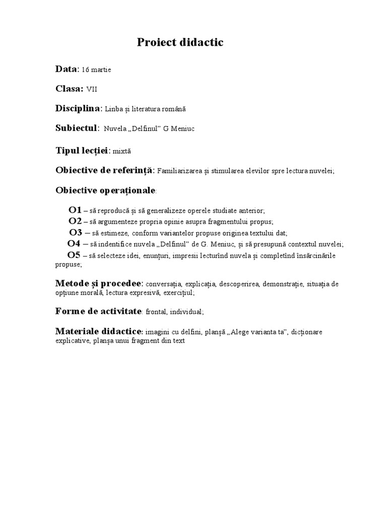 Nuvela Delfinul CL 7 | PDF
