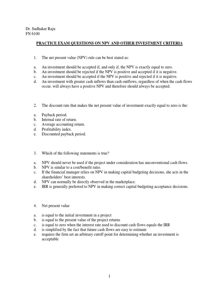 Practice On NPV and Other Investment Criteria | PDF | Net Present Value ...