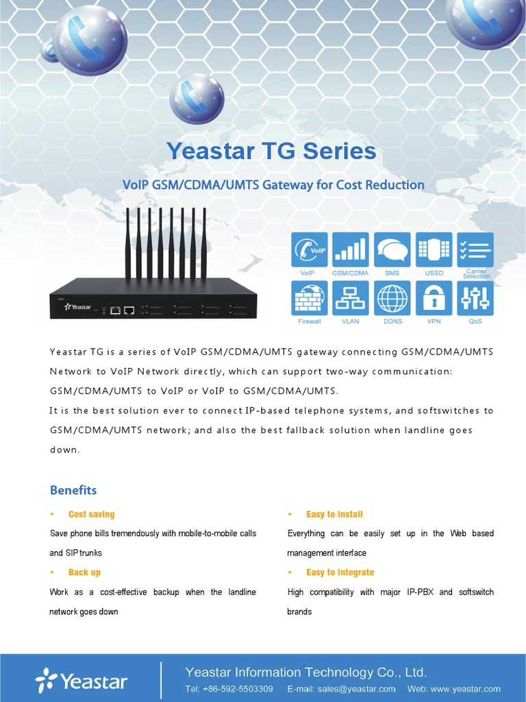 Yeastar TG Series VoIP GSM Gateway Datasheet en | PDF | Voice Over Ip | Gsm