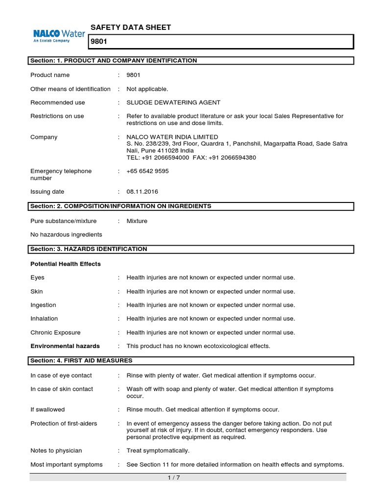 Safety Data Sheet 9801: Section: 1. Product and Company Identification ...