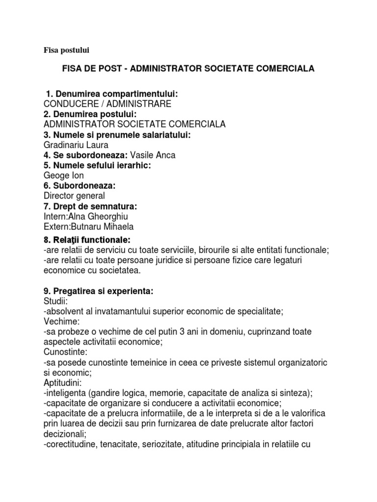 Fisa Post Model | PDF