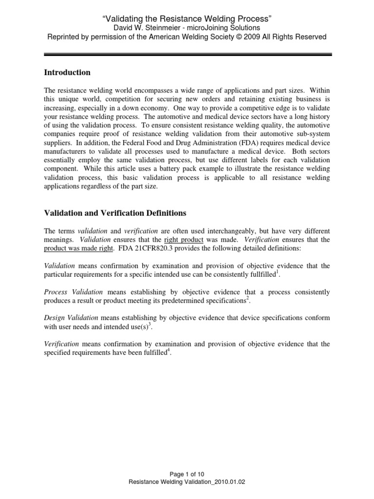 Validating The Resistance Welding Process | PDF | Verification And ...