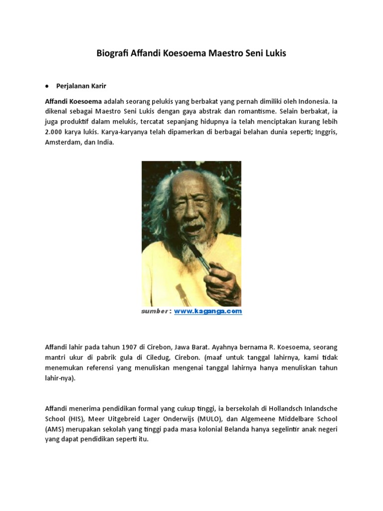 Biografi Affandi Koesoema Maestro Seni Lukis | PDF | Seni