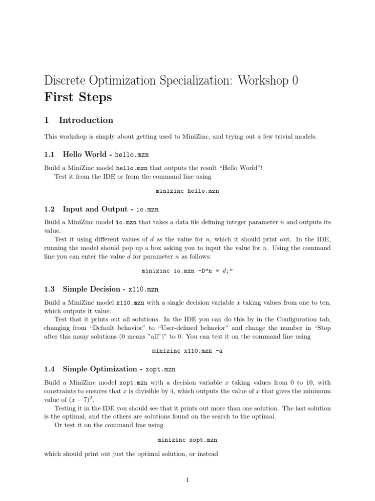 Discrete Optimization Specialization: Workshop 0 | PDF | Mathematical Optimization | Parameter ...