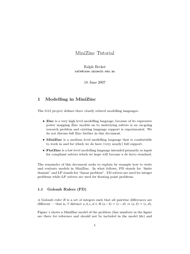 MiniZinc Tutorial by Ralph Becket | PDF | Array Data Structure ... MiniZinc Tutorial by Ralph Becket | PDF | Array Data Structure ...