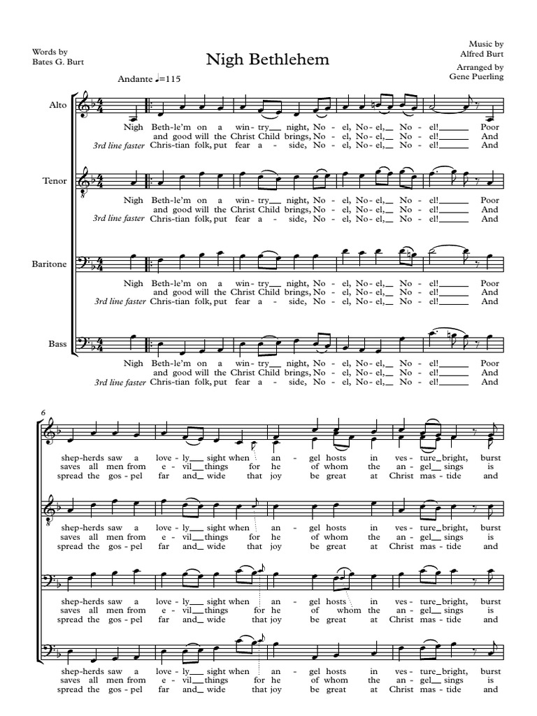 Nigh Bethlelem (ATBB Score) | PDF | Music Performance | Vocal Music