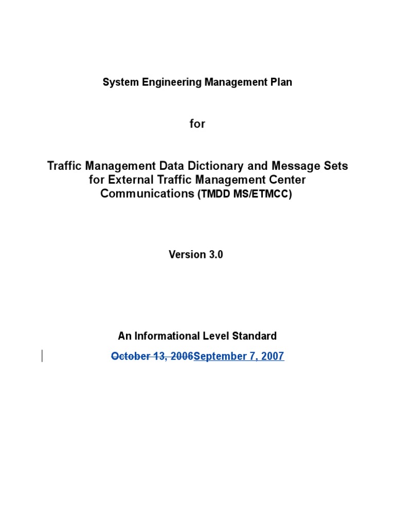 TMDD V3 Systems Engineering Plan | PDF | Xml Schema | Risk Management