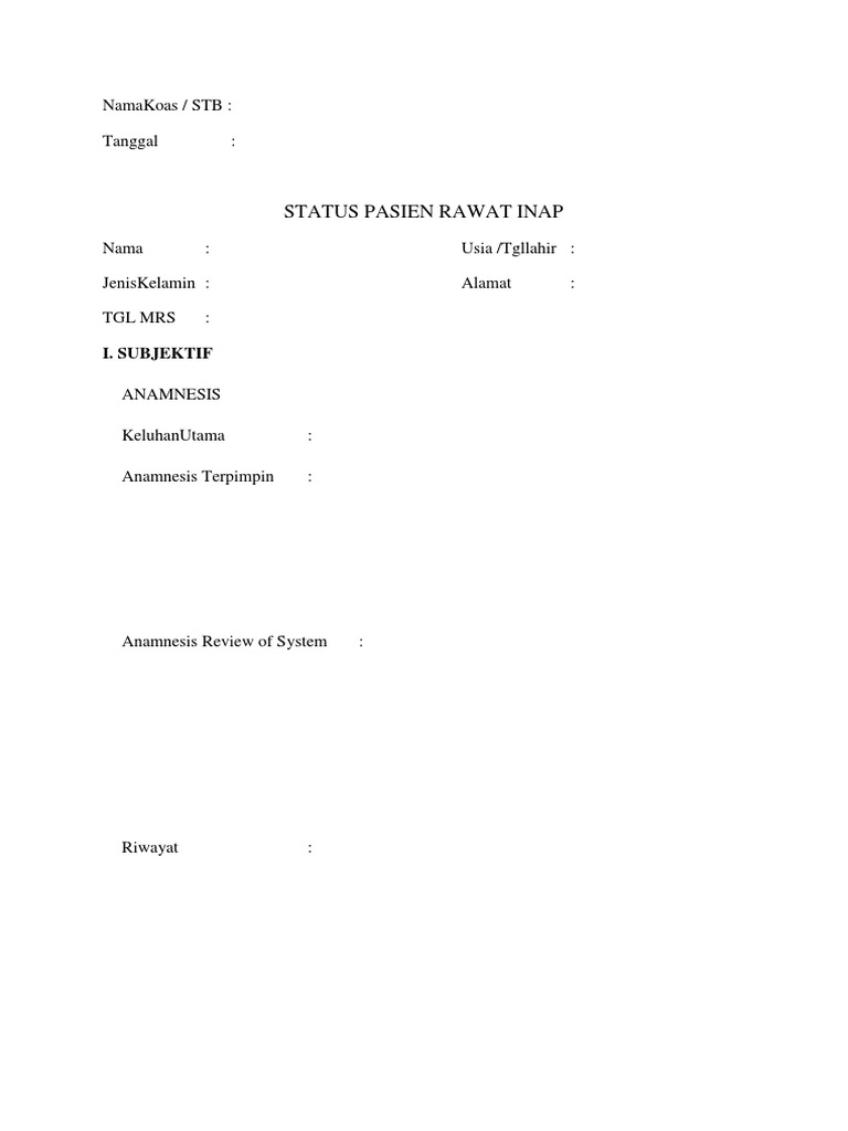 Contoh Status Pasien Rawat Inap | PDF