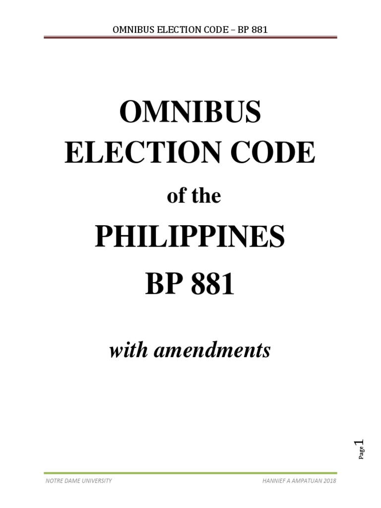 Omnibus Election Code With Amendments | PDF | Vice President Of The ...