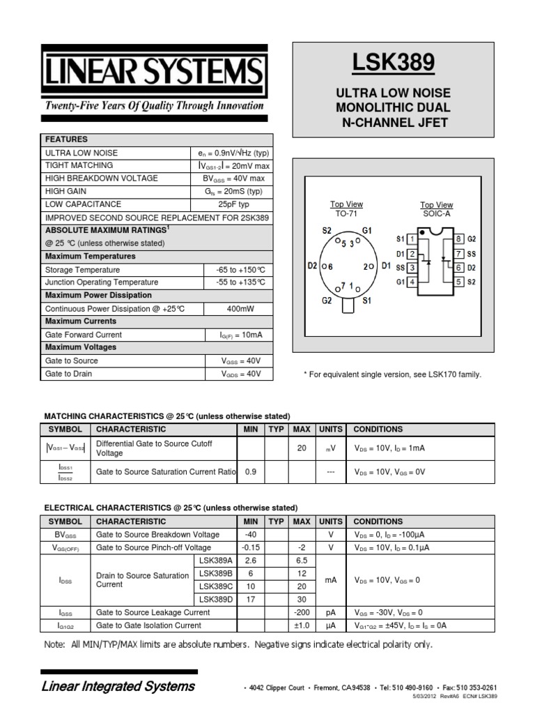 LSK389 | Field Effect Transistor | Semiconductor Devices