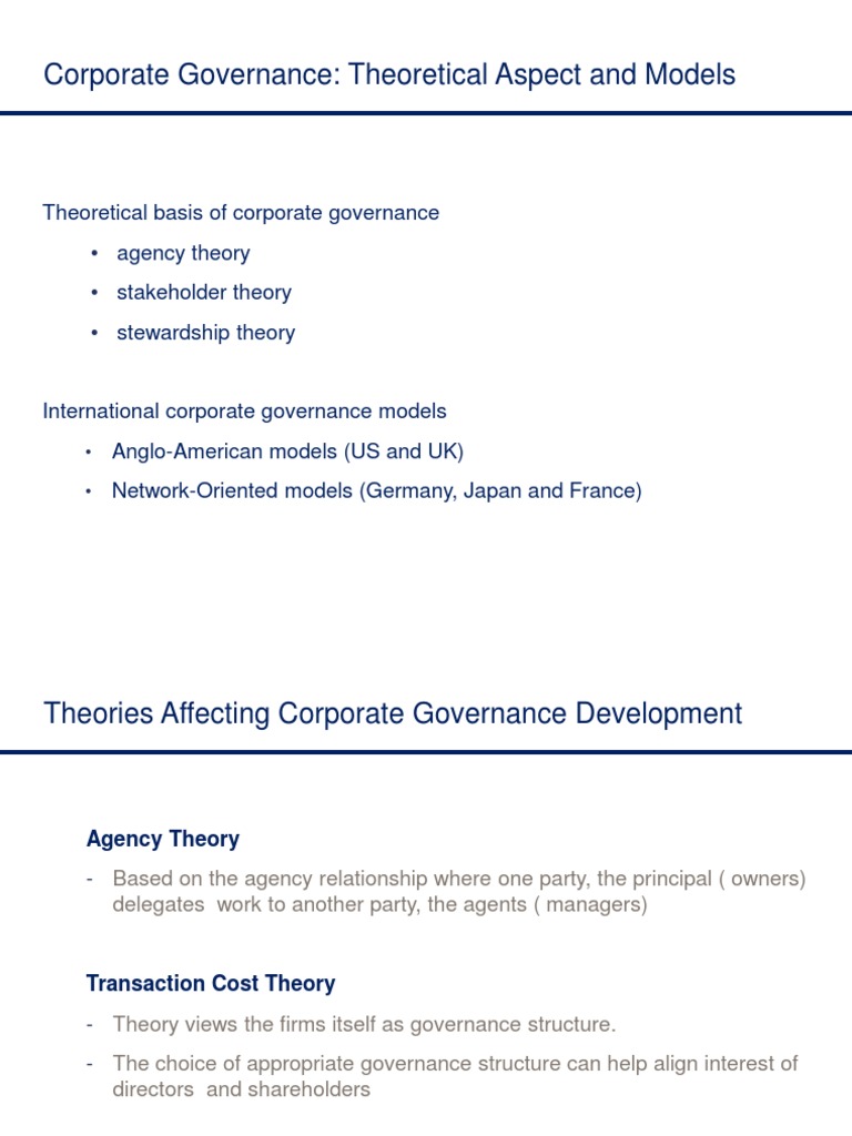Corporate Governance Theory and Models | PDF | Corporate Governance ...