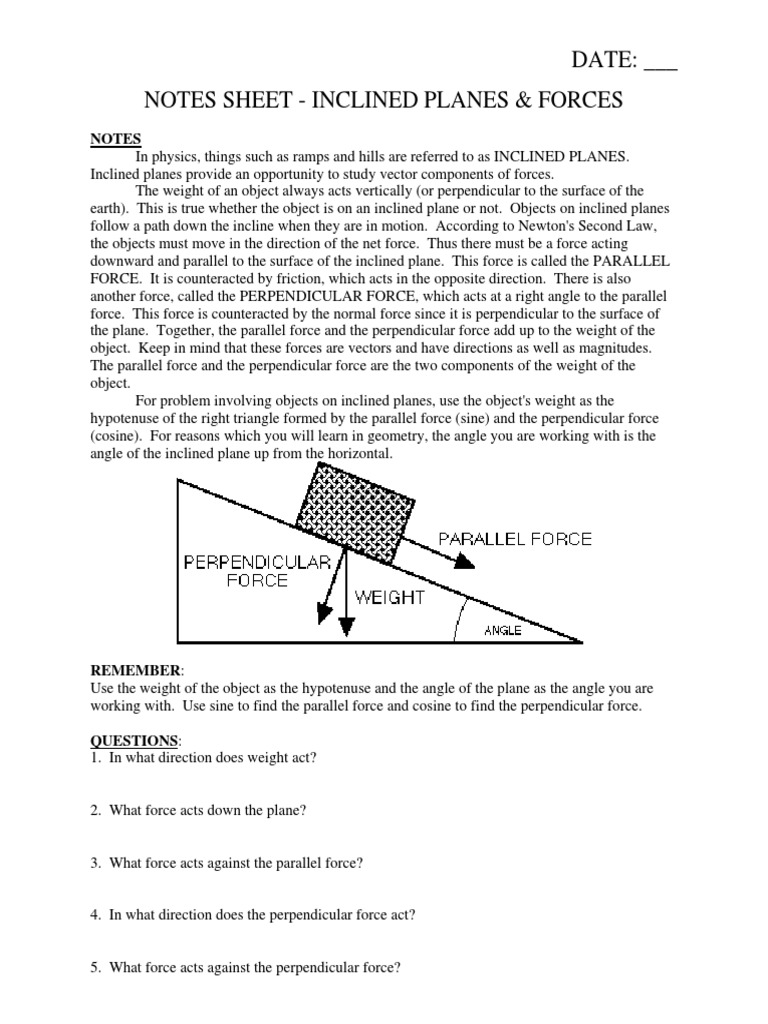Inclined Plane and Force Notes PDF | PDF | Force | Trigonometric Functions