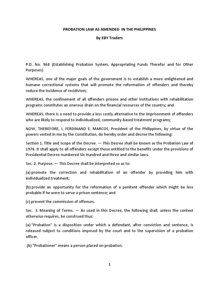Probation Law as Amended in the Philippines | Probation | Probation Officer