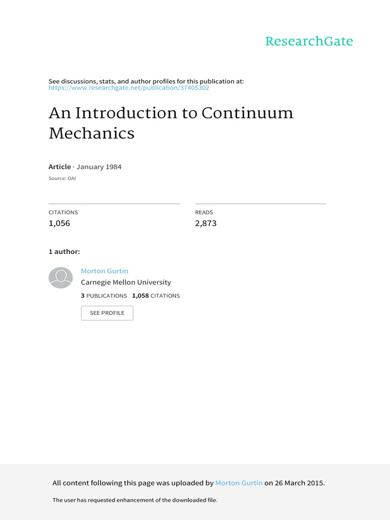 An Introduction To Continuum Mechanics | PDF