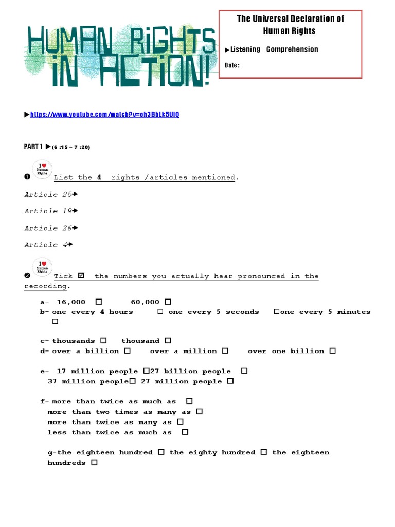 The Story of Human Rights Listening Comprehension | PDF