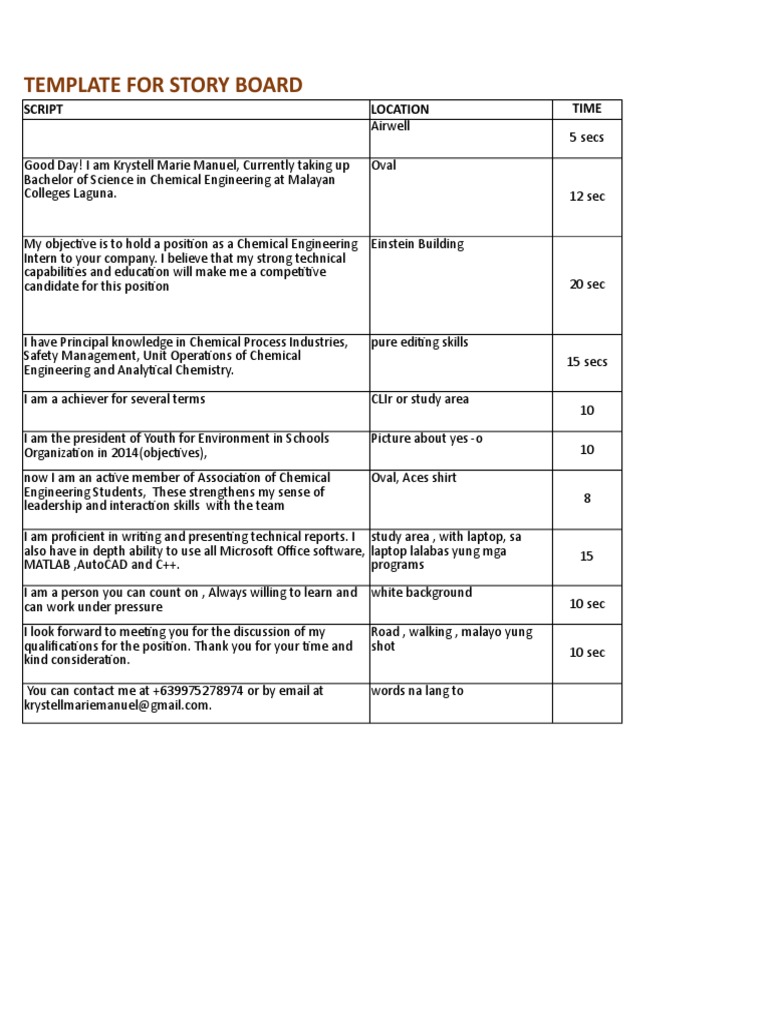 Video Resume Storyboard Template | PDF | Engineering | Cognition