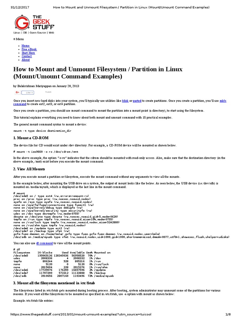 How To Mount and Unmount File System | PDF | File System | Linux