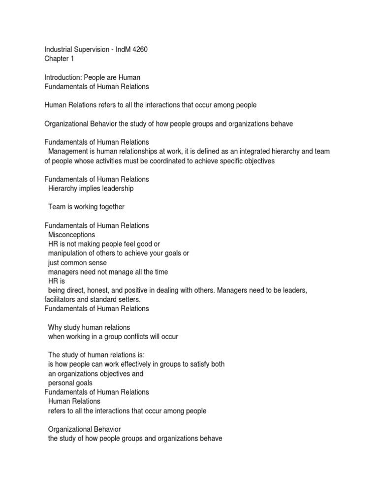 Fundamentals of Human Relations in Management | PDF | Interpersonal ...