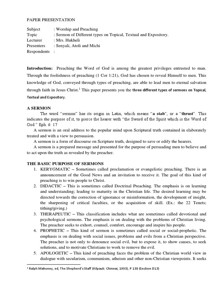 Paper Presentation | PDF | Expository Preaching | Sermon