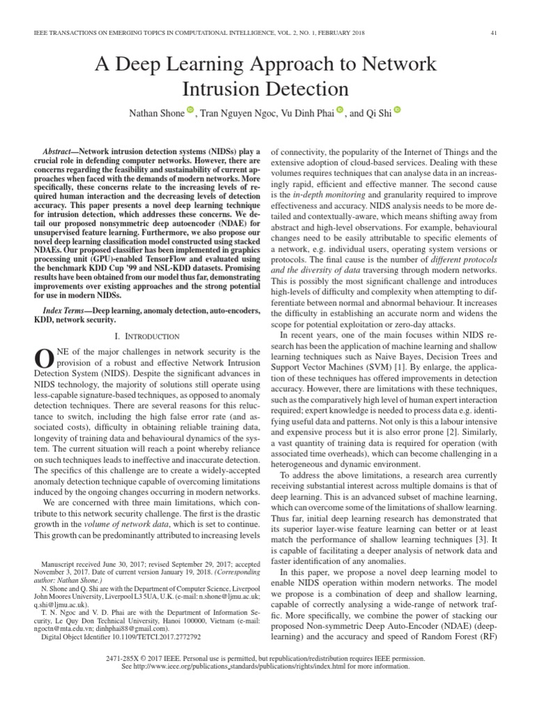A Deep Learning Approach To Network Intrusion Detection - IEEE TETCI ...