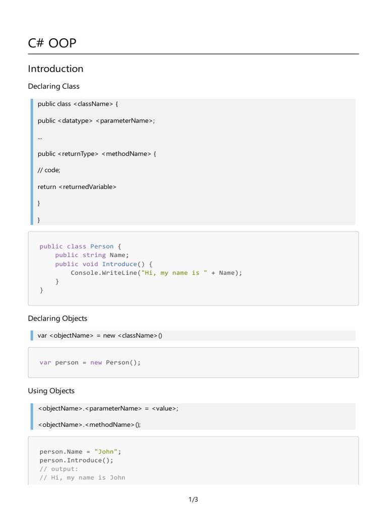 C# Oop: Declaring Class | PDF