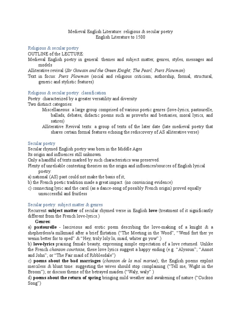 Medieval English Literature - Religious and Secular Poetry | PDF ...