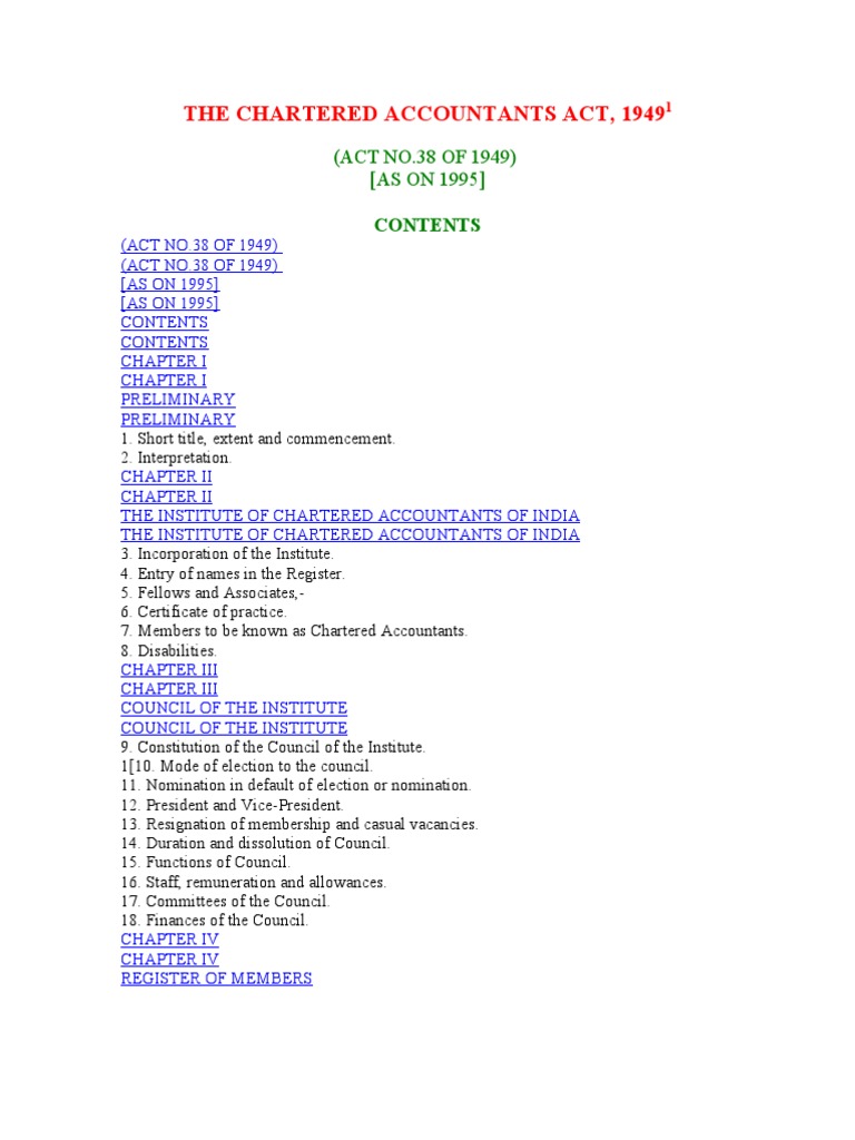 Chartered Accountants Act | PDF | Government Of India | Accounting