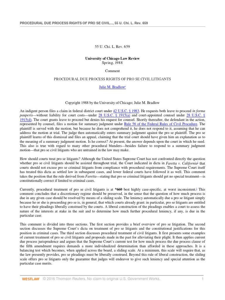 Procedural Due Process Rights of Pro Se Civil Litigants - West | PDF ...