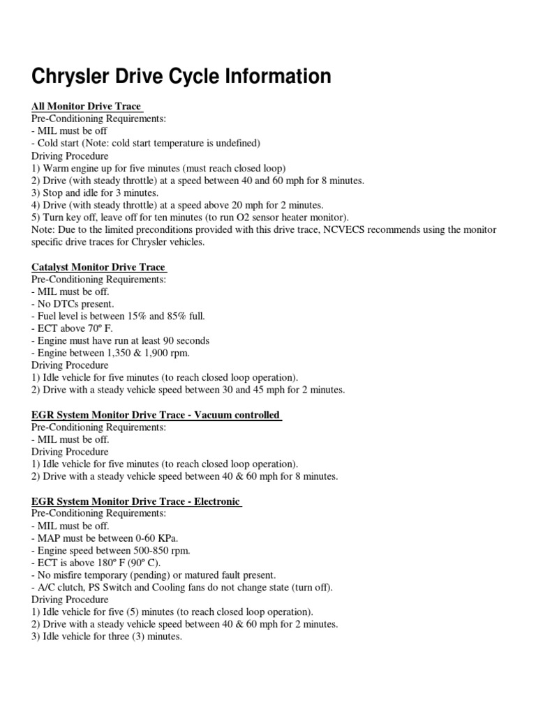 Chrysler Dodge Ram Jeep Drive Cycle Information | PDF | Vehicles | Throttle