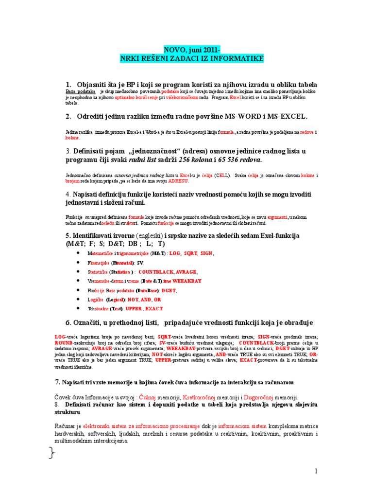 NOVO-REENI ZADACI IZ INFORMATIKE Juli 2011 | PDF