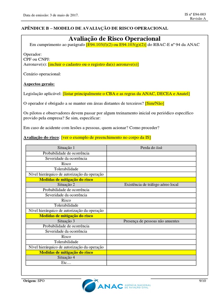 REGULAMENTAÇÃO ANAC Modelo de Avaliação de Risco Operacional | PDF ...