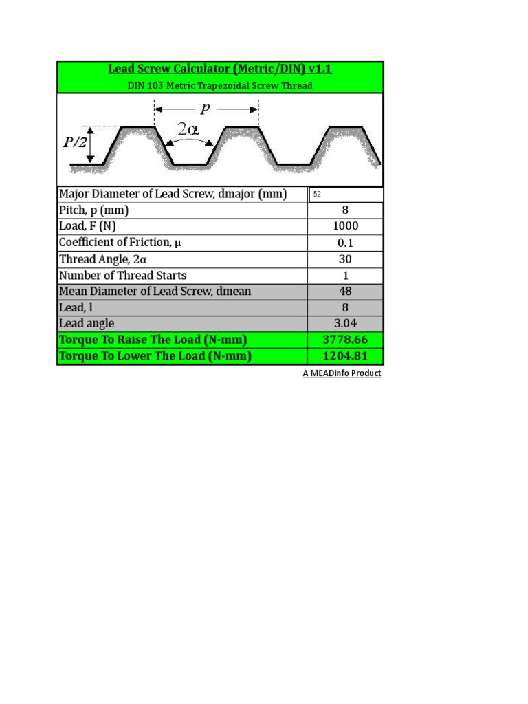 LeadScrewCalculator Metric DIN103 | PDF | Manufactured Goods | Metalworking